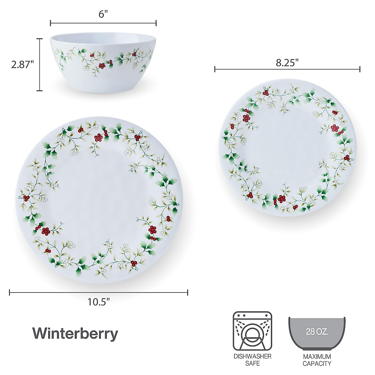 Pfaltzgraff Winterberry 24 Piece Outdoor Melamine Dinnerware Set, Service for 8