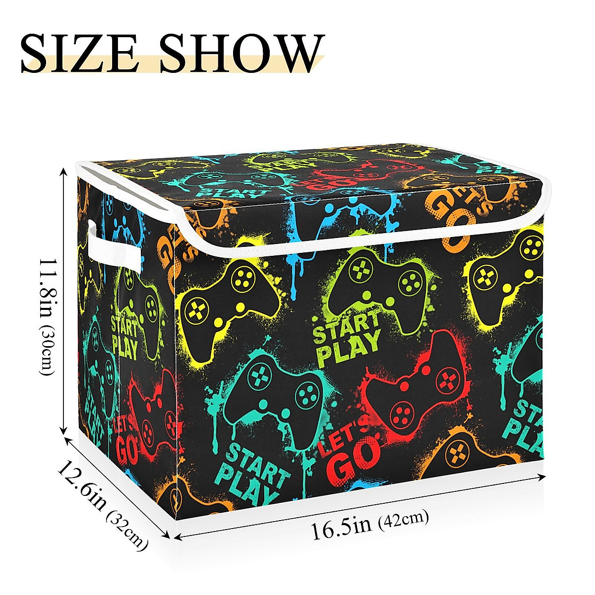 Sletend Gamer Gaming Gamepad Pattern Lidded Home Storage Bins Closet Storage Bins, Foldable Oxford Fabric Storage Box for Home Bedroom Closet Office (16.5x12.6x11.8 in)