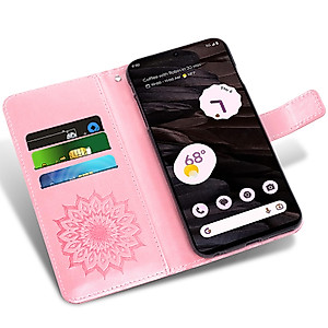 Asuwish Phone Case for Google Pixel 7A 5G 2023 Wallet Cases with Tempered Glass Screen Protector and Sunflower Leather Slim Flip Cover Card Holder Stand Cell Accessories Pixel7A A7 Women Rose Gold