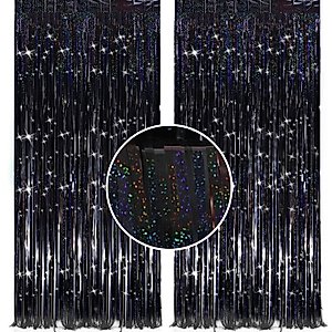 Sparkle and Bling Black Tinsel Curtain Party Streamers - Streamers Party Decorations for Birthday Graduation Wedding Party Streamers.