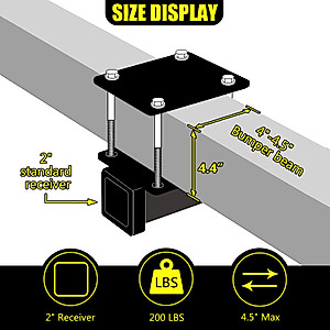 KAIRAY Bolt-on RV Bumper Hitch Receiver Adapter for 4-4.5'' Beams，2'' Receiver with Hith Pin & Hitch Cover, Trailer Rear Bumper for Camper Bike Racks Cargo Carriers