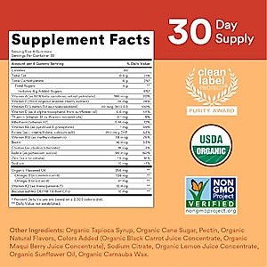 SmartyPants Organic Kids Multivitamin Gummies: Probiotics, Omega 3 (ALA), Vitamin D3, C, Vitamin B12, B6, Vitamin A, K & Zinc for Immune Support, Three Fruit Flavors, 120 Count (30 Day Supply)