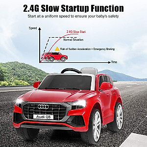 Costzon Ride on Car, Licensed Audi Q8, 12V Battery Powered Electric Vehicle w/2 Motors, Remote Control, LED Lights, MP3, Horn, Music, Spring Suspension, Kids Ride on Toys for Boys & Girls (Red)