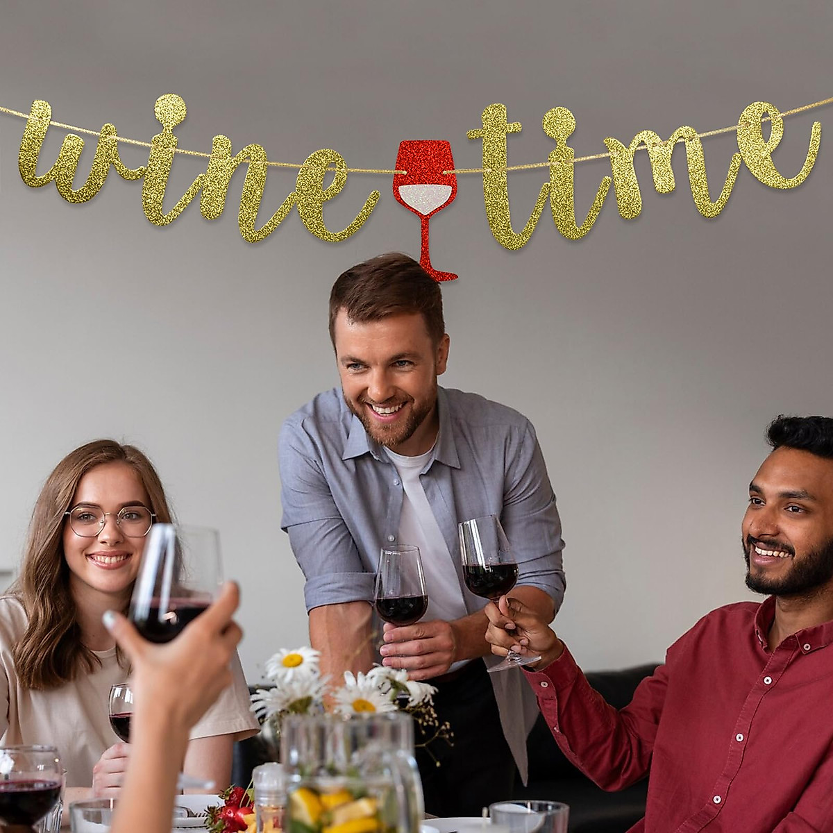Glitter Wine Time Banner,Wine Tasting Party,Whisky and Wine Themed Birthday Party Decor