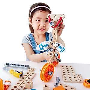 Hape Junior Inventor Deluxe Experiment Kit | 57 Piece Construction Building Toys, STEAM Science Kit for Kids 4 Years and Up (E3032A)