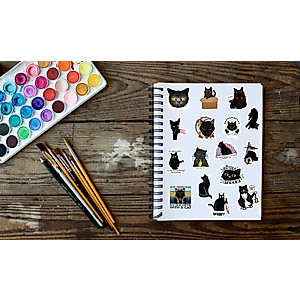 63Pcs Black Cat Stickers Pack，Cute Cool Vinyl Waterproof Stickers for Water Bottle,Skateboard,Laptop,Phone,Scrapbooking,Car Decals Gifts for Kids Teens Adults for Party Supplies Decor…