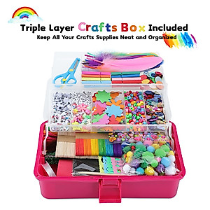 VOLINFO Kids Arts and Crafts Supplies Set- Toddler 1600 Pcs DIY Craft Box Include 26 Pcs Rainbow Scratch Art Set, Craft Supplies & Materials, Folding Storage Box, All in One Craft Kit for Kids Gift
