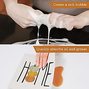 AnyDesign Fall Pumpkin Swedish Dishcloth Sweet Home Autumn Kitchen Cotton Dish Towel Reusable Washable Pumpkin Absorbent Dish Cloth for Housewarming Counter Cleaning, 4Pcs, 7 x 8 Inch