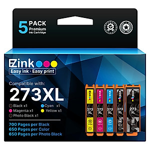 E-Z Ink (TM) Remanufactured Ink Cartridge Replacement for Epson 273XL 273 T273XL to use with XP-520 XP-600 XP-610 XP-620 XP-800 XP-810 XP-820 (1 Black 1 Cyan 1 Magenta 1 Yellow 1 Photo Black) 5 Pack