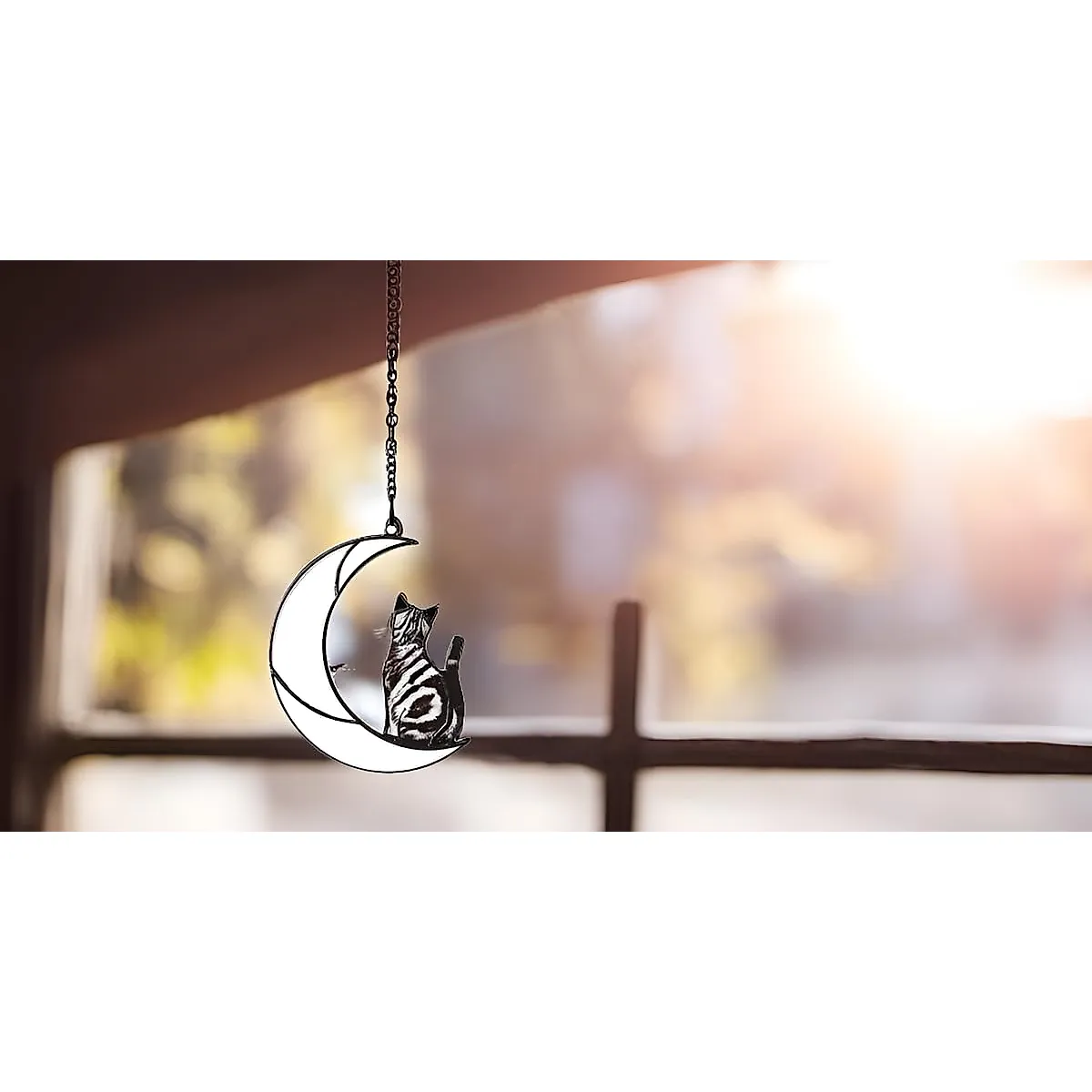 YULAIKUAI Tabby Cat Memorial Suncatcher - Handcrafted Stained Glass Memorial Gifts for Cat Lovers, American Shorthair Cat Keepsake