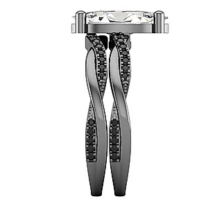 Dazzlingrock Collection 12X6 mm Lab Created Marquise White Sapphire & Round Black Diamond Bridal Ring Set in Black Plated Sterling Silver, Size 10