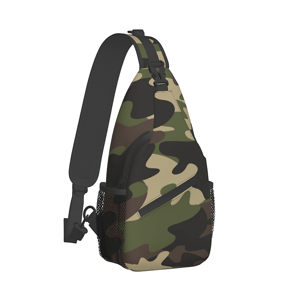 Camouflage Chest Sling Bag Seamless Green And Brown Colors Camo Pattern Military Background Crossbody Shoulder Backpack Lightweight Travel Hiking Casual Daypack for Men Women Outdoors Biking Climbing