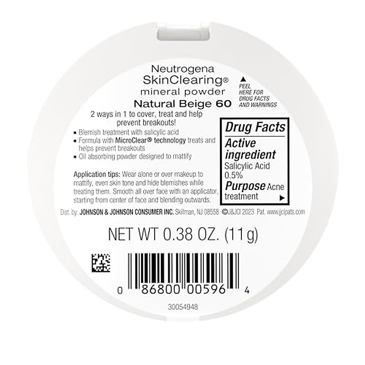 Neutrogena SkinClearing Mineral Acne-Concealing Pressed Powder Compact, Shine-Free & Oil-Absorbing Makeup with Salicylic Acid to Cover, Treat & Prevent Breakouts, Natural Beige 60,.38 oz (Pack of 2)