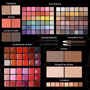 CHARMCODE All in One Makeup Kit, Makeup Kit for Women Full Kit, Make Up Valentine's Gift Set for Teen Girls- Eyeshadow Palette,Lip Gloss,Concealer,Highlighter,Blush,Eyeliner,Brow Powder & Contour