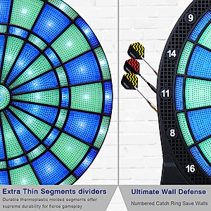 Turnart Electronic Dart Board,13 inch Illuminated Segments Light Based Games Electric Dartboard for Adults Tested Tough Segment for Enhanced Durability Professional with Scoring (Blue)