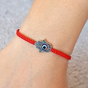 MYSTIC JEWELS by Dalia – Macrame Red String Bracelet for Luck – Blue Turkish Eye with Fatima Hand Hamsa