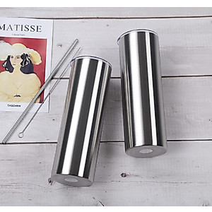 Wzaytia 30 Oz Straight Skinny Tumbler Set, 4 Pack Stainless Steel Slim Tumbler 30 Oz Skinny with Lid and Straw, Insulated Skinny Slim Water Tumbler for Diy, Silver