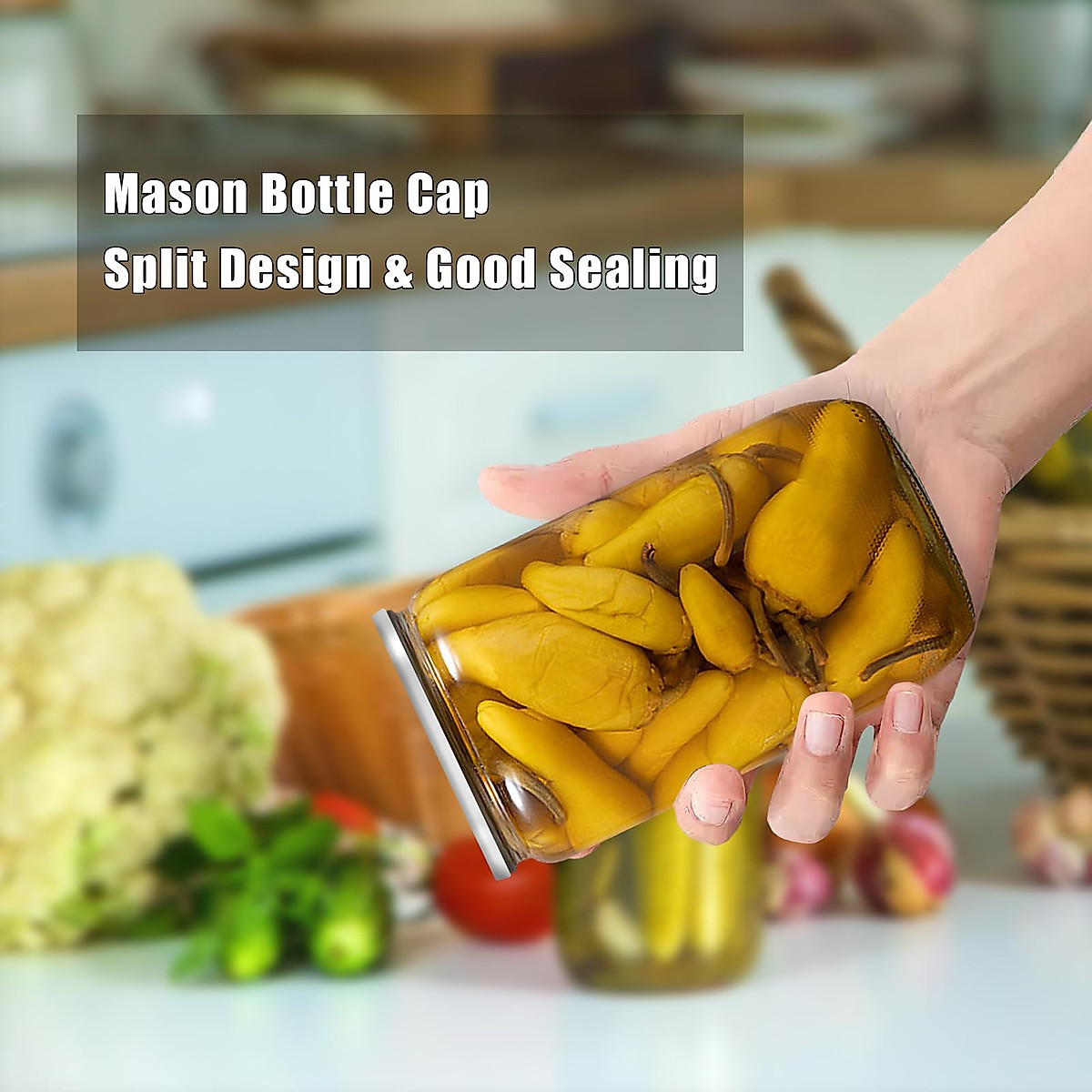 Canning Lids Wide Mouth, 200 Count 86MM Mason Jar Split-Type Metal Canning Lids for Ball, Kerr, Canning Jar lids Bulk, Food Grade Material Reusable Leak Proof Lids with Silicone Seals Rings