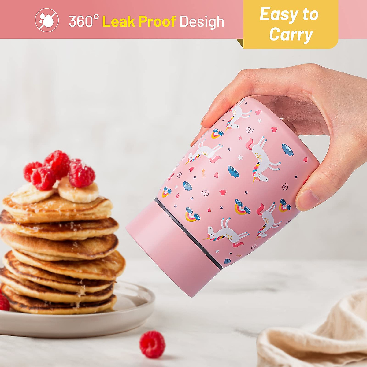 Charcy 11 Ounce Kids Thermos for Hot Food, Soup Thermos Insulated Food Jar for Hot & Cold Food - Pink Unicorn