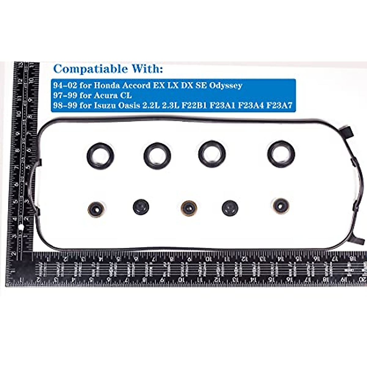 VS50493R Engine Valve Cover Gasket Set & Gasket Maker(650º F) Compatiable & With 94-02 Honda Accord EX LX DX SE Odyssey/97-99 Acura CL / 98-99 Isuzu Oasis 2.2L 2.3L valve cover gasket