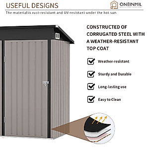 oneinmil Storage Shed 3.0'x4.9' Outdoor Garden Storage Shed, Galvanized Steel Metal Garden Shed with Air Vent Utility Tool Storage House for Garden, Backyard, Patio, Lawn
