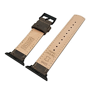 BARTON WATCH BANDS 42mm/44mm/45mm/49mm Espresso Brown - Top Grain Leather Watch Bands Compatible with all Apple Watch Models - Black Hardware