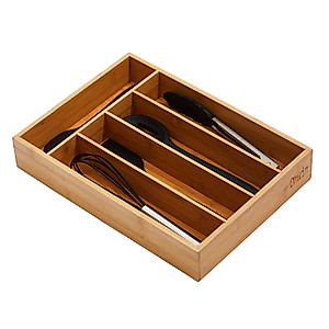 Ohwin Bamboo Drawer Organizers Kitchen Silverware Organizer with 5 Compartments, Flatware Drawer Organizer Tray - Bamboo Hardware Organizer Cutlery and Utensil Tray, Perfect for the Kitchen, Bathroom