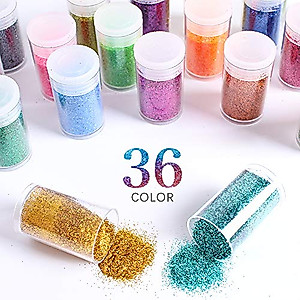 Extra Fine Glitter, Set of 36 Colors Nail Arts Cosmetic Glitter, Resin Crafts Loose Glitter Powder Shaker for Face Body Hair Eye Lip Gloss Makeup, Slime and Tumbler Making