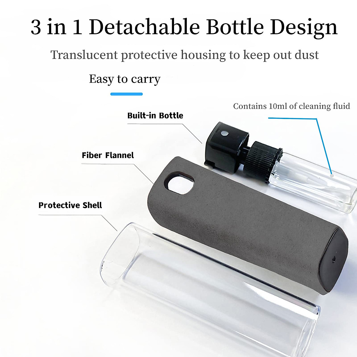 3 in 1Fingerprint Proof Screen Cleaner Tool, Touchscreen Electronic Screen Cleaner, All in One Cleaning Kit with Microfiber and Soft Fiber Flannel for All Phones, Laptop,TV and Tablet Screens (Grey)