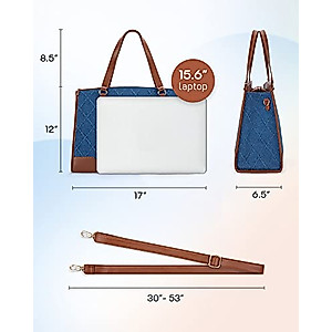 Missnine Tote Bag for Women Denim Teacher Bag Casual Work Bags 15.6 inch Shoulder Bag for Office Business