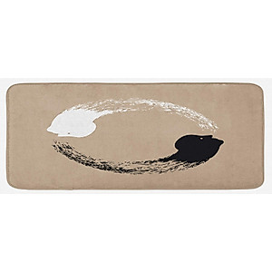 Ambesonne Yin and Yang Kitchen Mat, Abstract Artwork of an of Harmony Human Portraits Yoga, Plush Decorative Kitchen Mat with Non Slip Backing, 47" X 19", Black White and Tan
