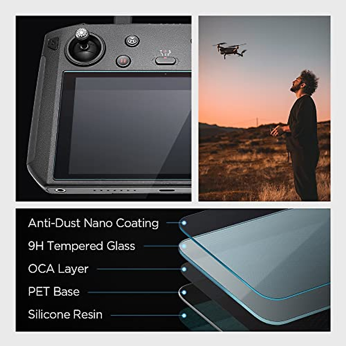 Spigen Tempered Glass Screen Protector [Glas.tR Slim] designed for DJI RC Pro/DJI Smart Controller - 2 Pack