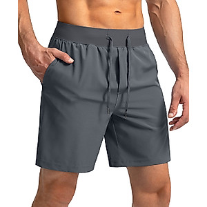 Men's Running Shorts with Zipper Pockets 7 Inch Lightweight Quick Dry Gym Athletic Workout Shorts for Men (Grey, M)