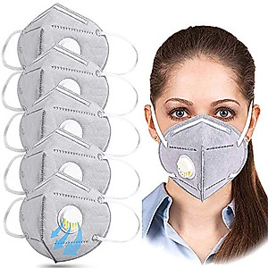 Face Mask with Breathing-Valve 5 Pack | Breathable Grey Face Mask for Women and Men Anti-irritant | Sports Face Masks Lightweight & Comfortable on Skin