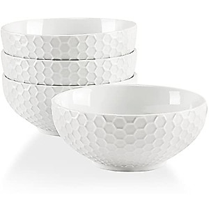 Buyajuju Cereal Soup Bowls, 20 Ounce White Bowls Set, Porcelain Bowls for Oatmeal, Rice, Salad, Pasta and Noodle, Set of 4 (6inch)