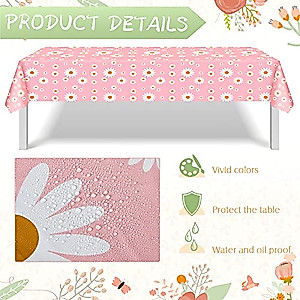 Flutesan Pink Daisy Plastic Tablecloth Disposable Boho Party Decorations 86.6 x 51.2 Inch Rectangle Table Covers for Party Weddings Birthday (2 Pieces)