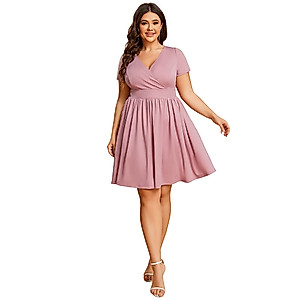 Ever-Pretty Summer Mini A-Lline Short Sleeves A-Line Curve Dresses for Women 2023 Dusty Rose L