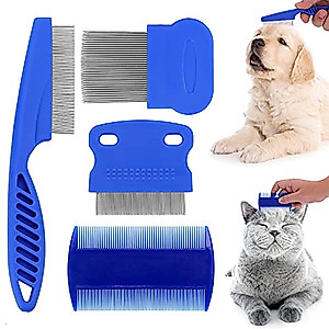 Molain Cat Dog Flea Comb, Pet Tear Stain Remover Comb Set Pet Dog Cat Grooming Comb (4 Pieces)