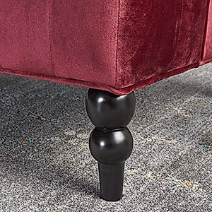 GDFStudio Leona Modern Glam Tufted Velvet Wingback Loveseat, Wine and Dark Brown