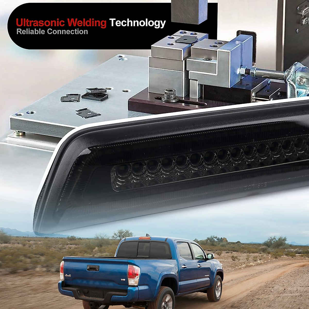 Led Third Brake Light Replacement for 2016 2017 2018 2019 2020 2021 2022 To-yota Tacoma SR SR5 TRD Pickup Trucks Strobe Led 3rd Brake Center High Mount Stop Lamp White Cargo Light Kit Smoked Lens