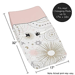 Blush Pink, Gold, Grey and White Star and Moon Changing Pad Cover for Celestial Collection by Sweet Jojo Designs
