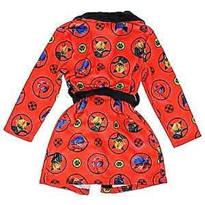 Miraculous Ladybug Pajamas for Girls Robe and Slipper Set Matching Cozeez House Shoes, Red/Black, Size 6/6X