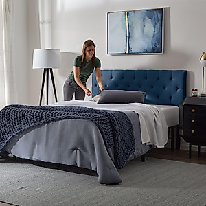 LUCID Mid-Rise Upholstered Headboard - Diamond Tufted - Padded Polyester - Adjustable Height from 34” to 46” - Easy Assembly - Bed Frame or Wall Mount - Sturdy - Cobalt - Queen Size