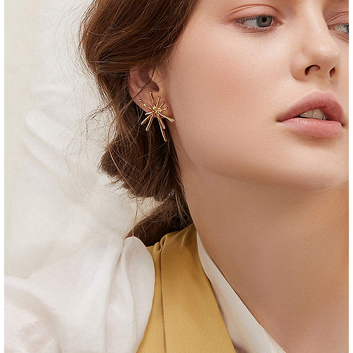 Jana WinkleGold Metal Firework Stud Earrings Women Big Earrings Studs Statement Chandelier Earrings