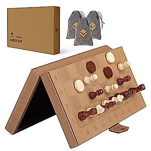 12" Leather Magnetic Chess Sets - Chess & Checkers Board Game, suwam Portable Travel Chess Board Games, Beginner Large Chess Set for Kids and Adults