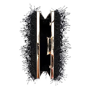 Olivia Miller Women’s Fashion Bea Black Feather Evening Bag w Detachable Chain Strap, Small Wedding Prom Gala Party Clutch Crossbody Handbag