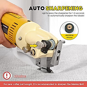 CGOLDENWALL Electric Rotary Fabric Cutter, Multi-layer Electric Fabric Scissors with 1"Cutting Thickness, for Cloth Fabric Leather and Carpet, Comes with Replacement Blades, Sharpening Stones, 110V