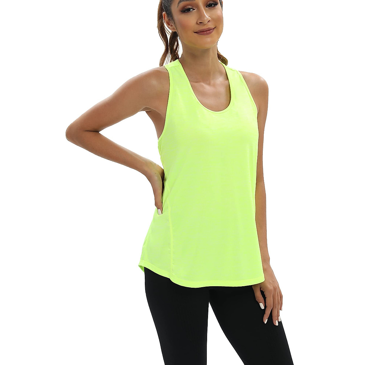 Aeuui Womens Workout Tops Open Back Racerback Tank Tops Sleeveless Yoga Athletic Running Shirts Gym Clothes for Women Fluorescent Yellow