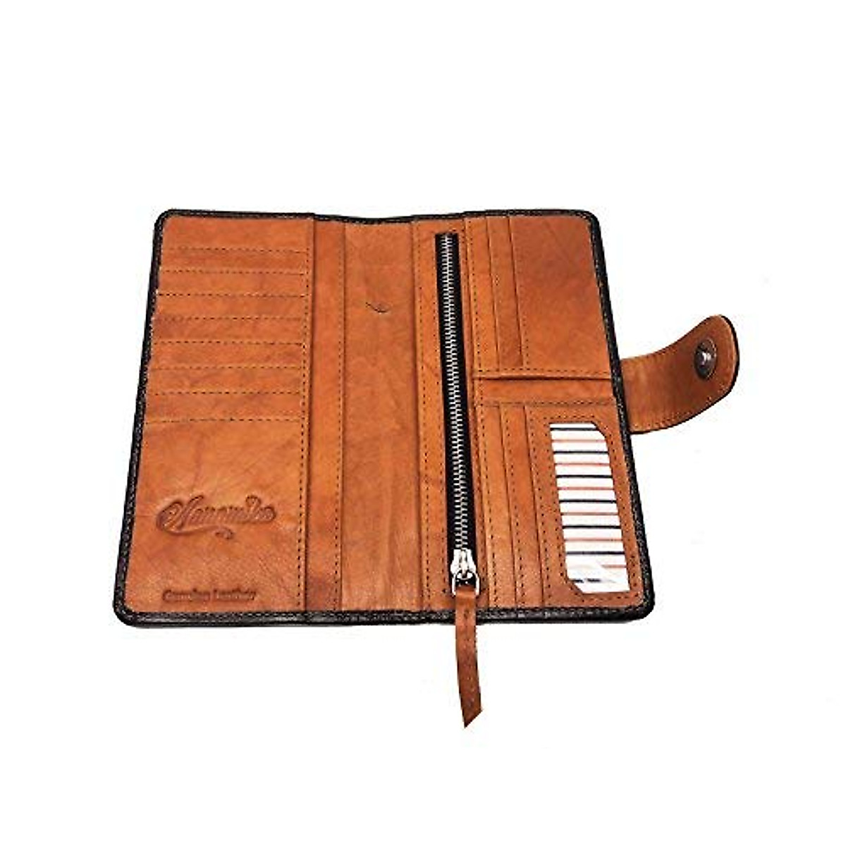 LW-1803 Black Leopard Ladies Wallet|10 card slots|1 card window|4 slide pockets|1 zip pocket | cowhide black leather & Cowhide Leopard