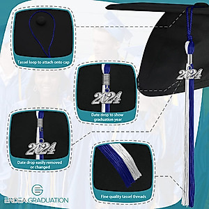 Endea Graduation Double Color Tassel with Silver Date Drop (Royal Blue/White, 2024)